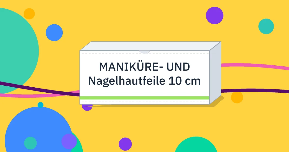Symbolbild: Packung mit der Aufschrift MANIKÜRE- UND Nagelhautfeile 10 cm (PZN 17289329) – Verfügbarkeit und Bezug in Apotheken in Frankfurt am Main