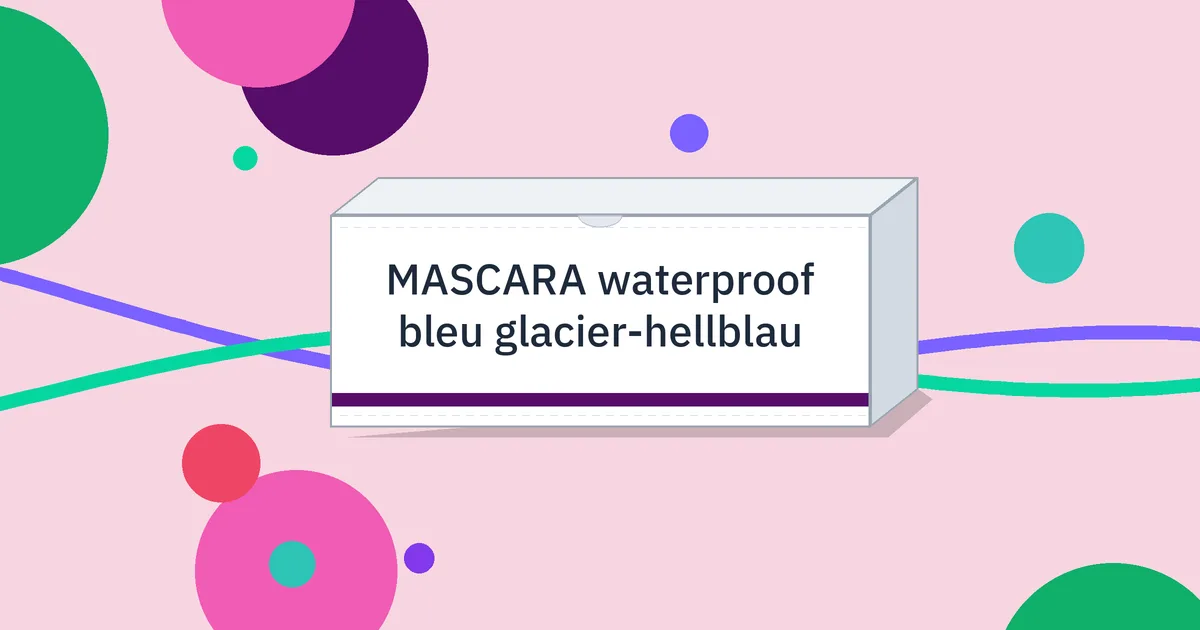 Symbolbild: Packung mit der Aufschrift MASCARA waterproof bleu glacier-hellblau (PZN 11002522) – Verfügbarkeit und Bezug in Apotheken in Frankfurt am Main
