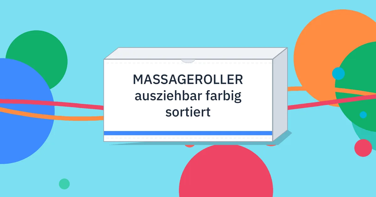 Symbolbild: Packung mit der Aufschrift MASSAGEROLLER ausziehbar farbig sortiert (PZN 14263447) – Verfügbarkeit und Bezug in Apotheken in Frankfurt am Main