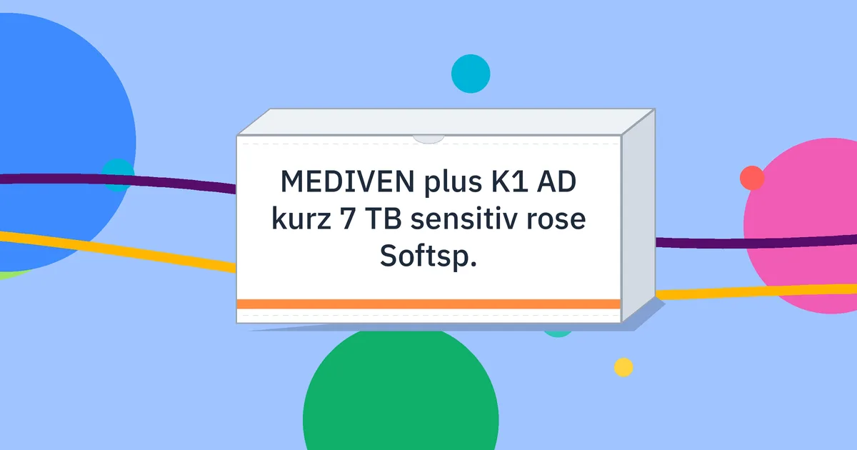 Symbolbild: Packung mit der Aufschrift MEDIVEN plus K1 AD kurz 7 TB sensitiv rose Softsp. (PZN 15053605) – Verfügbarkeit und Bezug in Apotheken in Frankfurt am Main