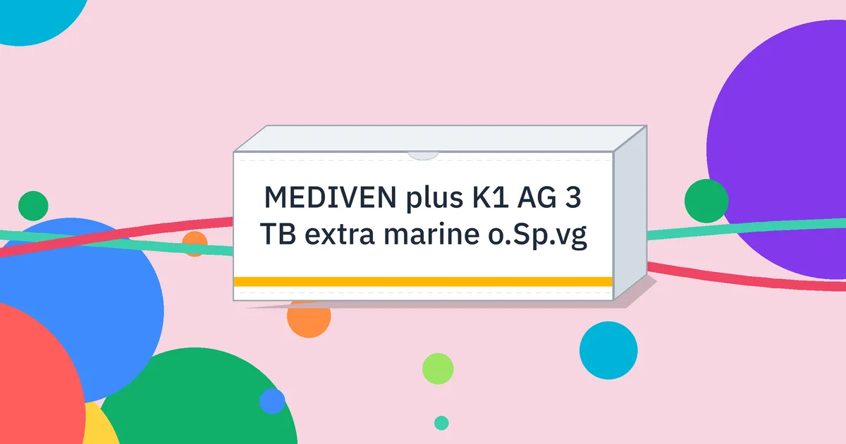 Symbolbild: Packung mit der Aufschrift MEDIVEN plus K1 AG 3 TB extra marine o.Sp.vg (PZN 15061987) – Verfügbarkeit und Bezug in Apotheken in Frankfurt am Main