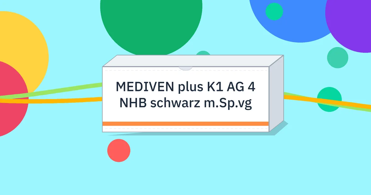Symbolbild: Packung mit der Aufschrift MEDIVEN plus K1 AG 4 NHB schwarz m.Sp.vg (PZN 15922828) – Verfügbarkeit und Bezug in Apotheken in Frankfurt am Main