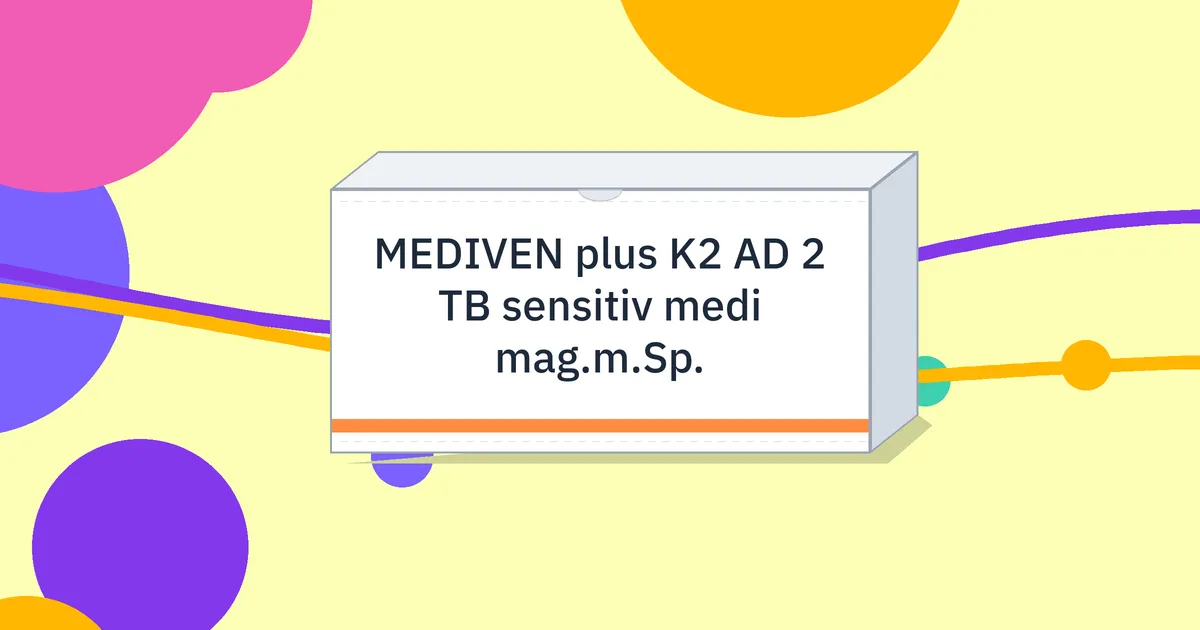 Symbolbild: Packung mit der Aufschrift MEDIVEN plus K2 AD 2 TB sensitiv medi mag.m.Sp. (PZN 15105207) – Verfügbarkeit und Bezug in Apotheken in Frankfurt am Main