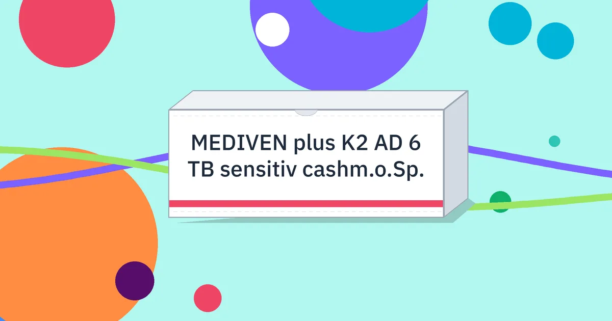 Symbolbild: Packung mit der Aufschrift MEDIVEN plus K2 AD 6 TB sensitiv cashm.o.Sp. (PZN 15104768) – Verfügbarkeit und Bezug in Apotheken in Frankfurt am Main