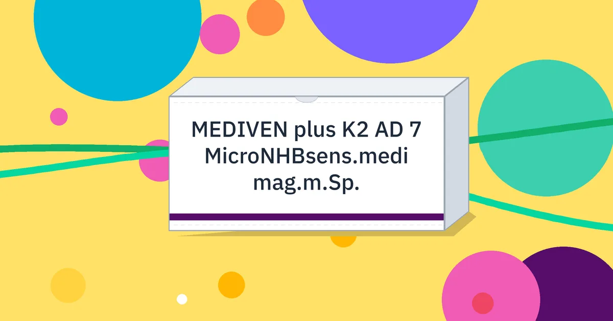Symbolbild: Packung mit der Aufschrift MEDIVEN plus K2 AD 7 MicroNHBsens.medi mag.m.Sp. (PZN 15932873) – Verfügbarkeit und Bezug in Apotheken in Frankfurt am Main