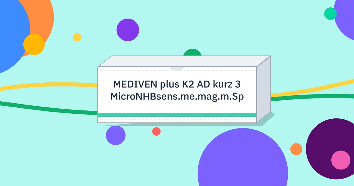 Symbolbild: Packung mit der Aufschrift MEDIVEN plus K2 AD kurz 3 MicroNHBsens.me.mag.m.Sp (PZN 15934168) – Verfügbarkeit und Bezug in Apotheken in Frankfurt am Main