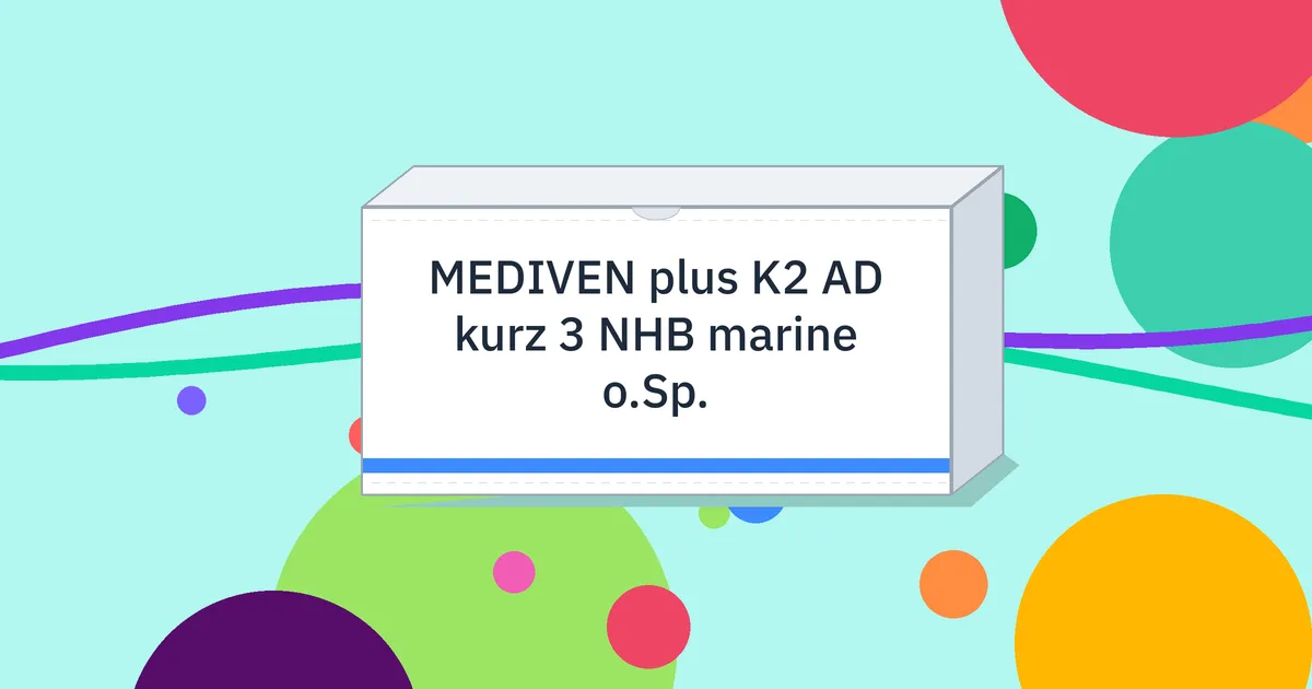 Symbolbild: Packung mit der Aufschrift MEDIVEN plus K2 AD kurz 3 NHB marine o.Sp. (PZN 15925778) – Verfügbarkeit und Bezug in Apotheken in Frankfurt am Main