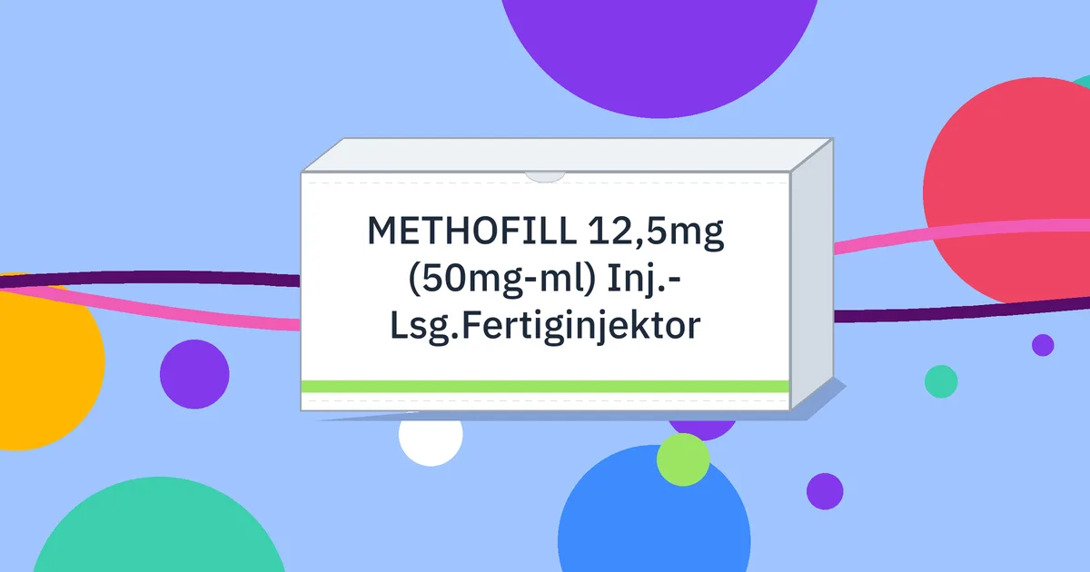 Symbolbild: Packung mit der Aufschrift METHOFILL 12,5mg (50mg-ml) Inj.-Lsg.Fertiginjektor (PZN 18660754) – Verfügbarkeit und Bezug in Apotheken in Frankfurt am Main