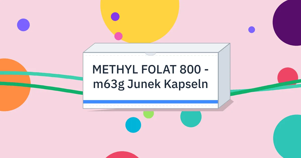 Symbolbild: Packung mit der Aufschrift METHYL FOLAT 800 -m63g Junek Kapseln (PZN 20051933) – Verfügbarkeit und Bezug in Apotheken in Frankfurt am Main