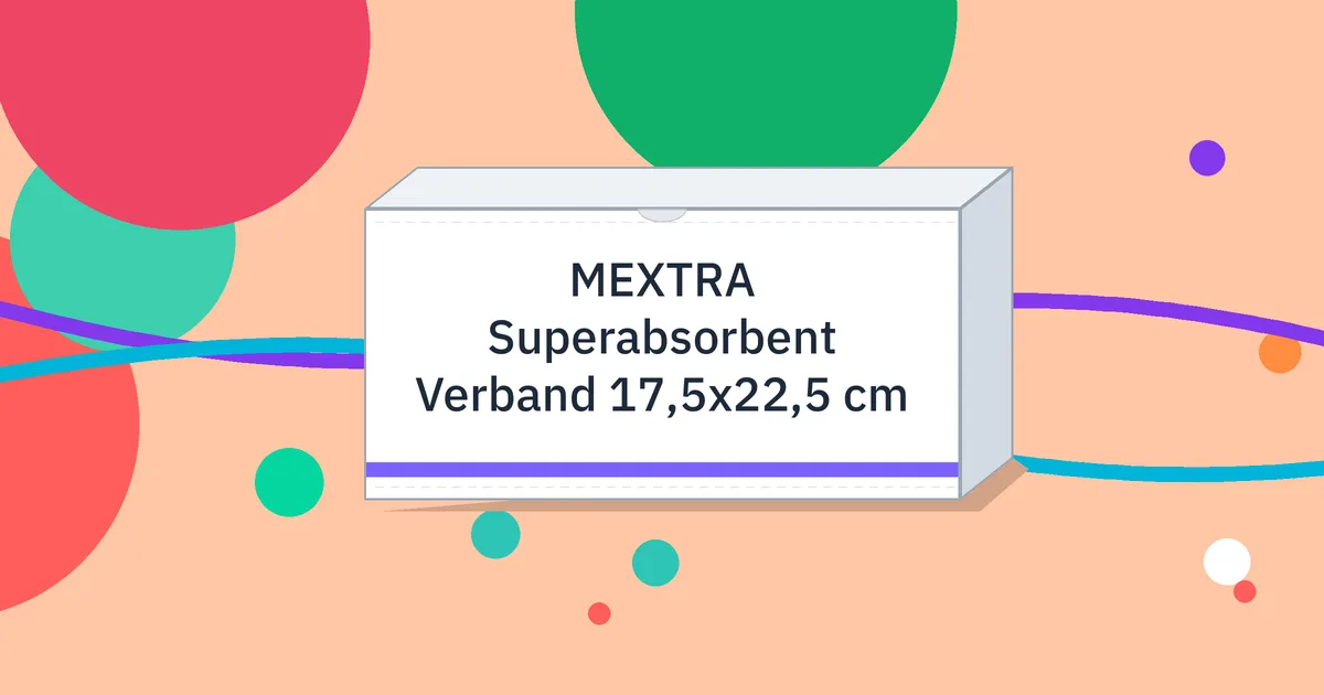 Symbolbild: Packung mit der Aufschrift MEXTRA Superabsorbent Verband 17,5x22,5 cm (PZN 17514677) – Verfügbarkeit und Bezug in Apotheken in Frankfurt am Main