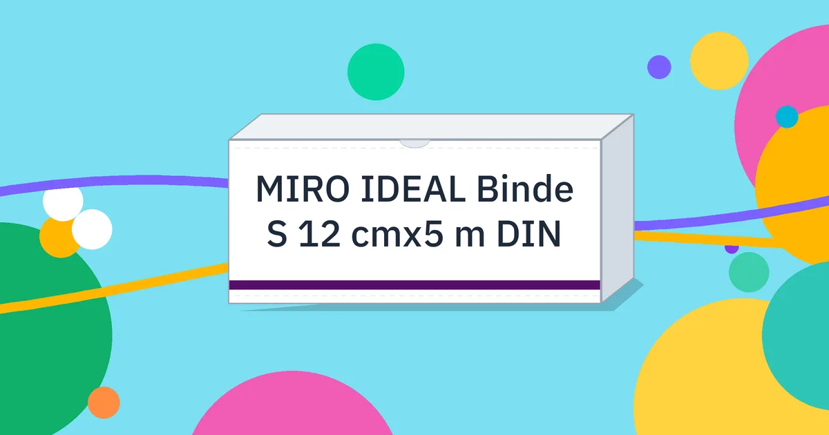 Symbolbild: Packung mit der Aufschrift MIRO IDEAL Binde S 12 cmx5 m DIN (PZN 06854298) – Verfügbarkeit und Bezug in Apotheken in Frankfurt am Main