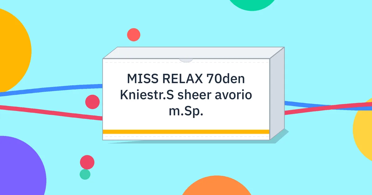 Symbolbild: Packung mit der Aufschrift MISS RELAX 70den Kniestr.S sheer avorio m.Sp. (PZN 04270216) – Verfügbarkeit und Bezug in Apotheken in Frankfurt am Main