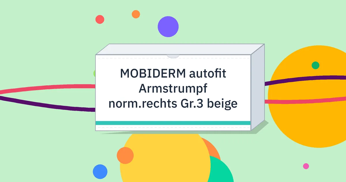 Symbolbild: Packung mit der Aufschrift MOBIDERM autofit Armstrumpf norm.rechts Gr.3 beige (PZN 19741880) – Verfügbarkeit und Bezug in Apotheken in Frankfurt am Main