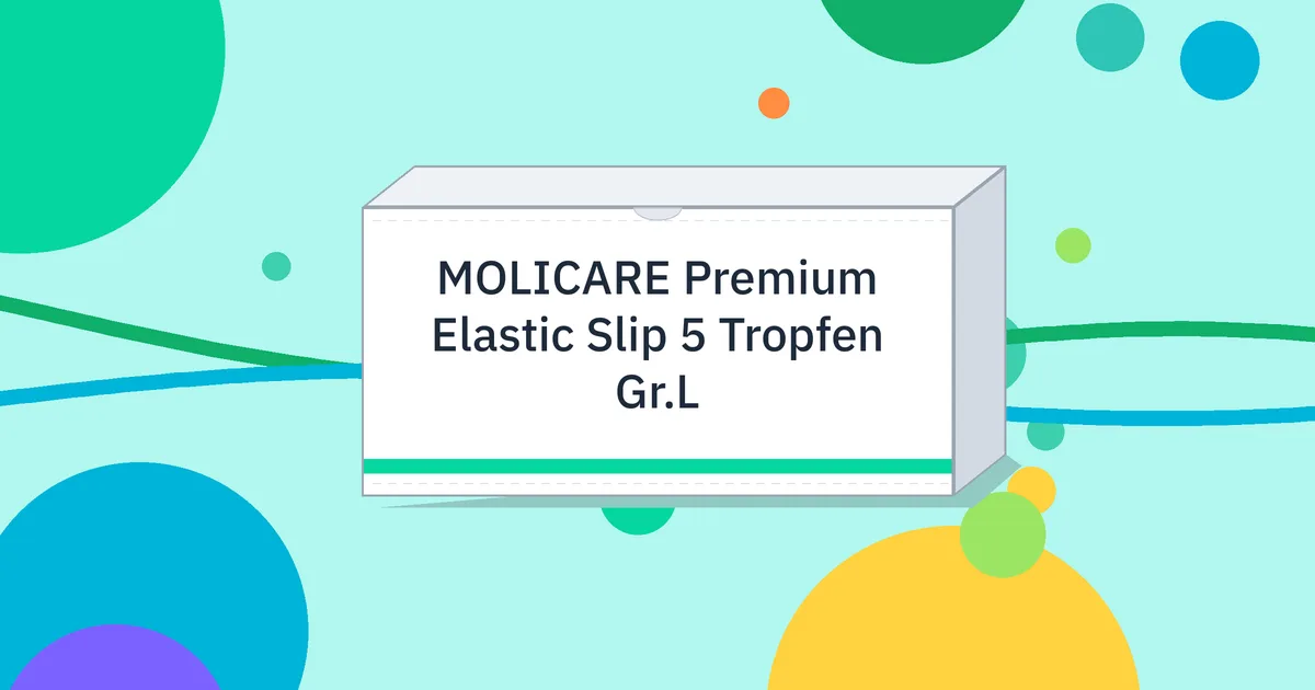 Symbolbild: Packung mit der Aufschrift MOLICARE Premium Elastic Slip 5 Tropfen Gr.L (PZN 14210965) – Verfügbarkeit und Bezug in Apotheken in Frankfurt am Main