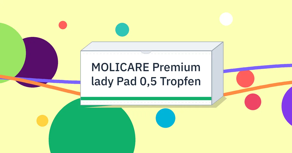 Symbolbild: Packung mit der Aufschrift MOLICARE Premium lady Pad 0,5 Tropfen (PZN 18658993) – Verfügbarkeit und Bezug in Apotheken in Frankfurt am Main