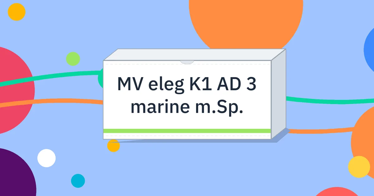 Symbolbild: Packung mit der Aufschrift MV eleg K1 AD 3 marine m.Sp. (PZN 14583637) – Verfügbarkeit und Bezug in Apotheken in Frankfurt am Main