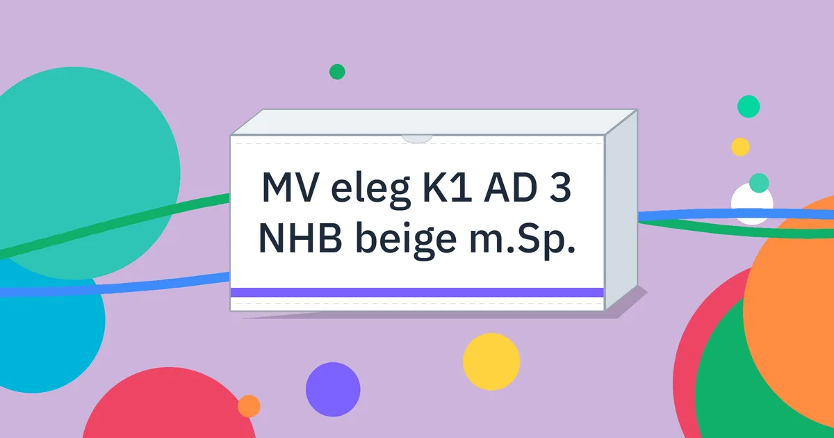 Symbolbild: Packung mit der Aufschrift MV eleg K1 AD 3 NHB beige m.Sp. (PZN 15675206) – Verfügbarkeit und Bezug in Apotheken in Frankfurt am Main