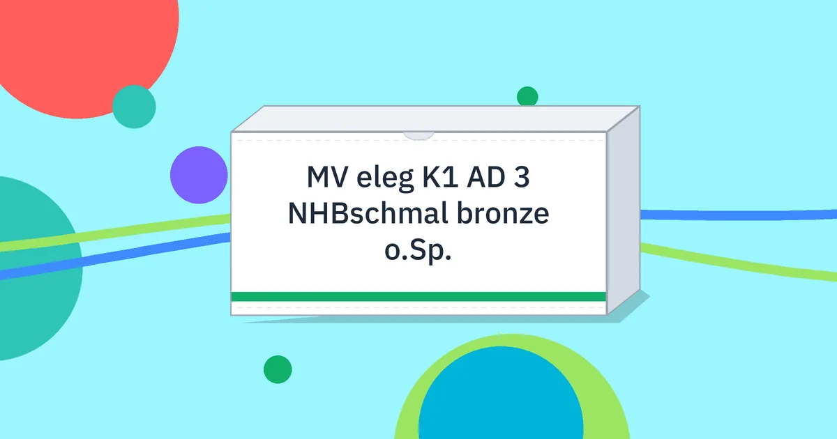Symbolbild: Packung mit der Aufschrift MV eleg K1 AD 3 NHBschmal bronze o.Sp. (PZN 15673667) – Verfügbarkeit und Bezug in Apotheken in Frankfurt am Main