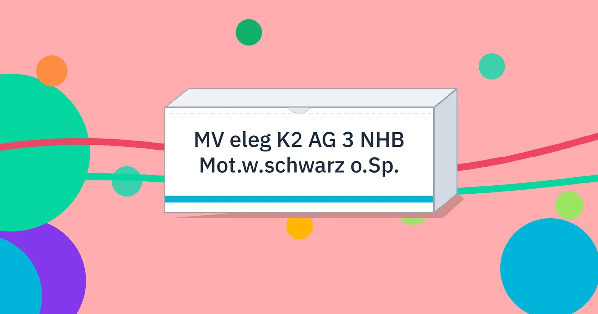 Symbolbild: Packung mit der Aufschrift MV eleg K2 AG 3 NHB Mot.w.schwarz o.Sp. (PZN 15727759) – Verfügbarkeit und Bezug in Apotheken in Frankfurt am Main