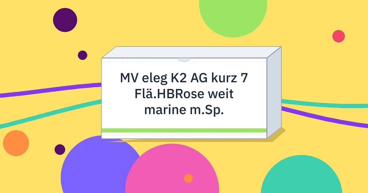 Symbolbild: Packung mit der Aufschrift MV eleg K2 AG kurz 7 Flä.HBRose weit marine m.Sp. (PZN 15706929) – Verfügbarkeit und Bezug in Apotheken in Frankfurt am Main