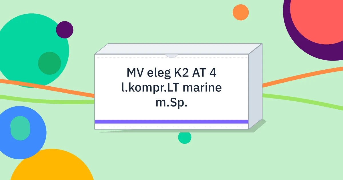 Symbolbild: Packung mit der Aufschrift MV eleg K2 AT 4 l.kompr.LT marine m.Sp. (PZN 15285882) – Verfügbarkeit und Bezug in Apotheken in Frankfurt am Main