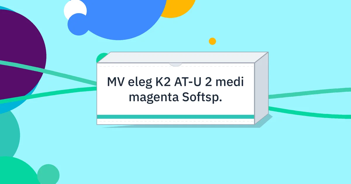 Symbolbild: Packung mit der Aufschrift MV eleg K2 AT-U 2 medi magenta Softsp. (PZN 15290624) – Verfügbarkeit und Bezug in Apotheken in Frankfurt am Main