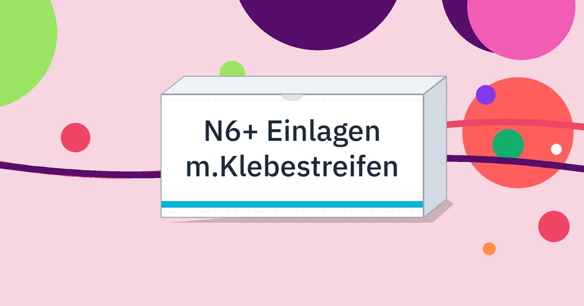 Symbolbild: Packung mit der Aufschrift N6+ Einlagen m.Klebestreifen (PZN 19856620) – Verfügbarkeit und Bezug in Apotheken in Frankfurt am Main