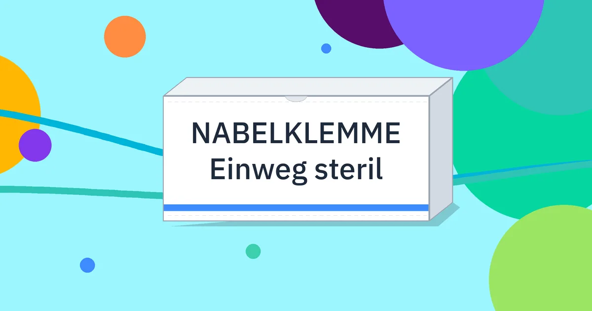 Symbolbild: Packung mit der Aufschrift NABELKLEMME Einweg steril (PZN 09379248) – Verfügbarkeit und Bezug in Apotheken in Frankfurt am Main