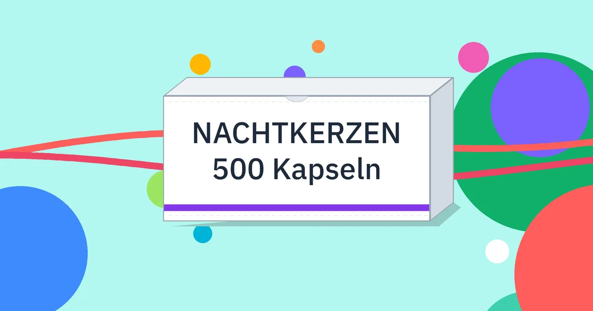 Symbolbild: Packung mit der Aufschrift NACHTKERZEN 500 Kapseln (PZN 05382957) – Verfügbarkeit und Bezug in Apotheken in Frankfurt am Main