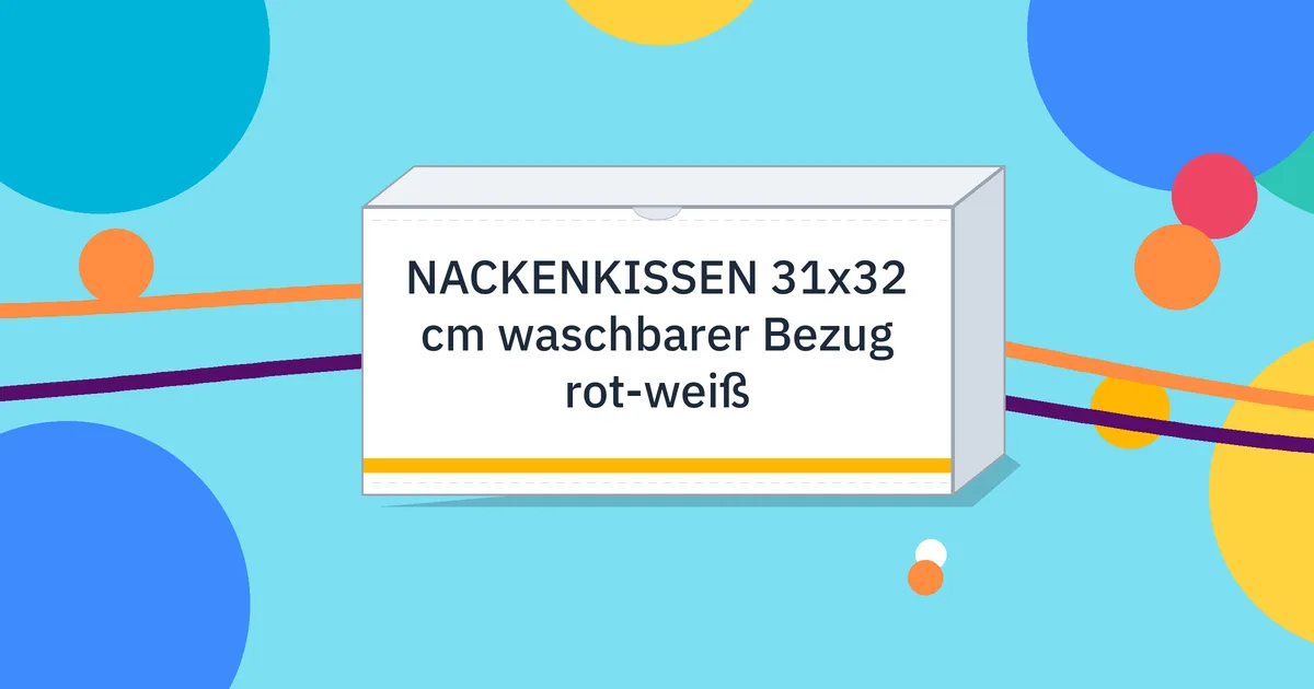Symbolbild: Packung mit der Aufschrift NACKENKISSEN 31x32 cm waschbarer Bezug rot-weiß (PZN 11228611) – Verfügbarkeit und Bezug in Apotheken in Frankfurt am Main