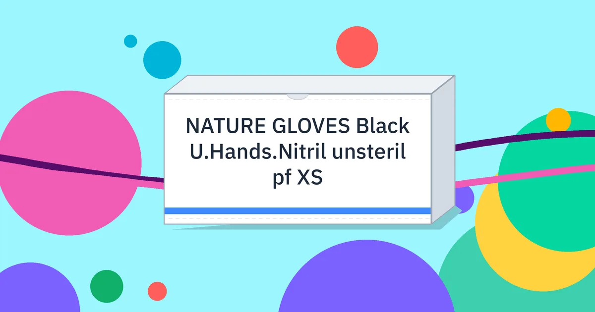 Symbolbild: Packung mit der Aufschrift NATURE GLOVES Black U.Hands.Nitril unsteril pf XS (PZN 18782807) – Verfügbarkeit und Bezug in Apotheken in Frankfurt am Main