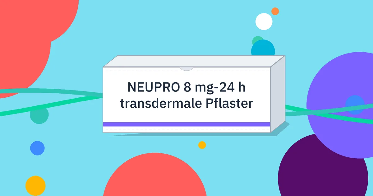 Symbolbild: Packung mit der Aufschrift NEUPRO 8 mg-24 h transdermale Pflaster (PZN 15237943) – Verfügbarkeit und Bezug in Apotheken in Frankfurt am Main