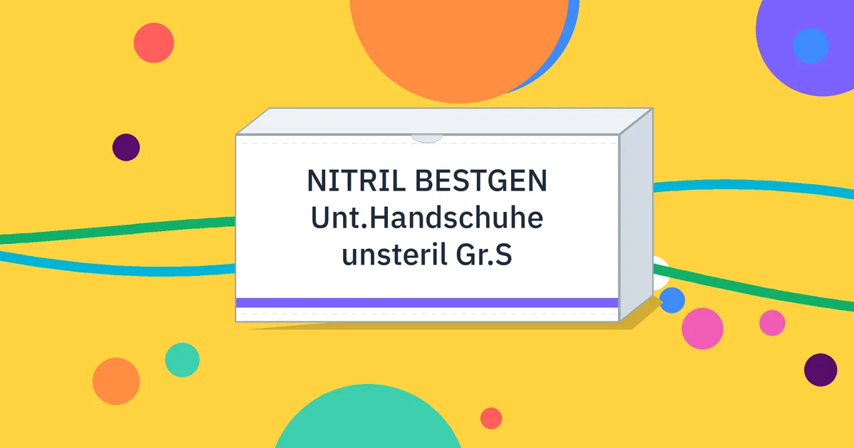 Symbolbild: Packung mit der Aufschrift NITRIL BESTGEN Unt.Handschuhe unsteril Gr.S (PZN 10134641) – Verfügbarkeit und Bezug in Apotheken in Frankfurt am Main