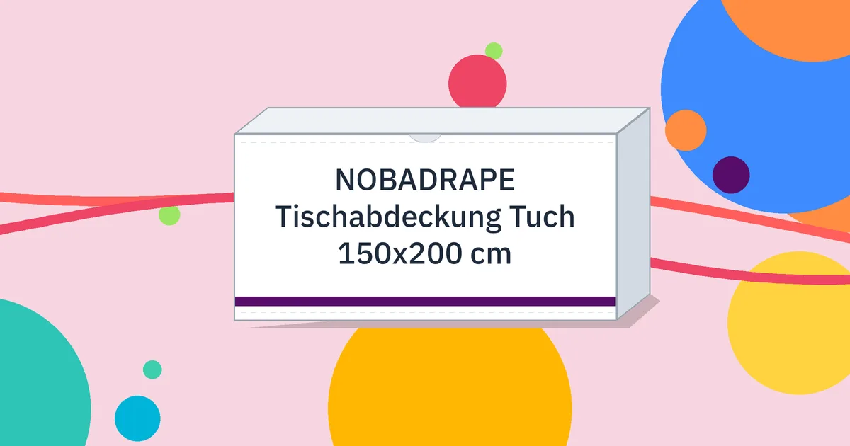 Symbolbild: Packung mit der Aufschrift NOBADRAPE Tischabdeckung Tuch 150x200 cm (PZN 01905128) – Verfügbarkeit und Bezug in Apotheken in Frankfurt am Main