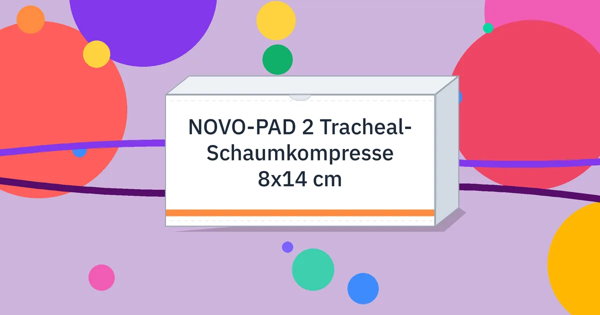 Symbolbild: Packung mit der Aufschrift NOVO-PAD 2 Tracheal-Schaumkompresse 8x14 cm (PZN 16874072) – Verfügbarkeit und Bezug in Apotheken in Frankfurt am Main