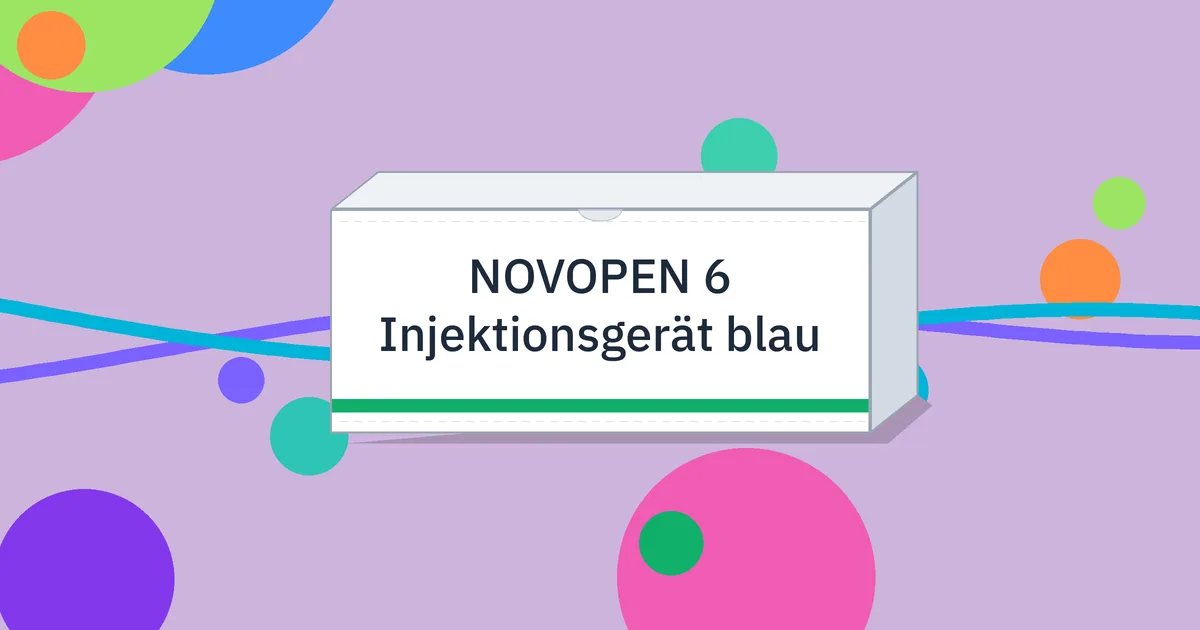 Symbolbild: Packung mit der Aufschrift NOVOPEN 6 Injektionsgerät blau (PZN 18219070) – Verfügbarkeit und Bezug in Apotheken in Frankfurt am Main