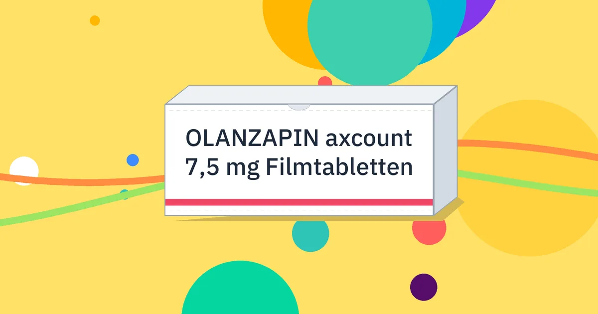 Symbolbild: Packung mit der Aufschrift OLANZAPIN axcount 7,5 mg Filmtabletten (PZN 10522053) – Verfügbarkeit und Bezug in Apotheken in Frankfurt am Main