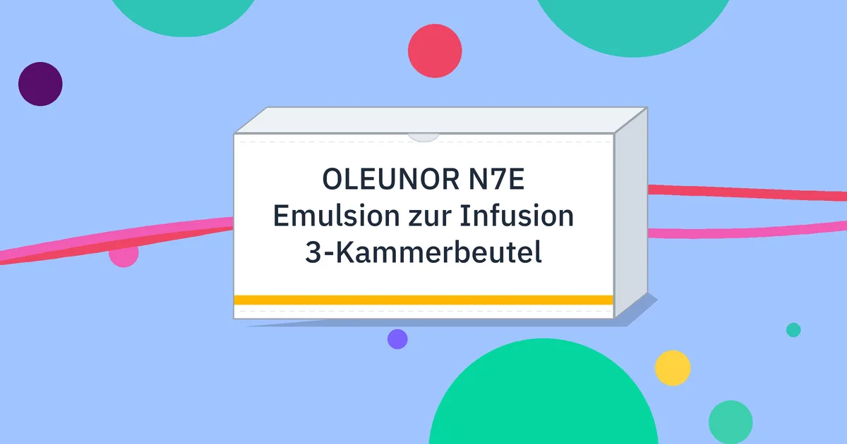 Symbolbild: Packung mit der Aufschrift OLEUNOR N7E Emulsion zur Infusion 3-Kammerbeutel (PZN 17908867) – Verfügbarkeit und Bezug in Apotheken in Frankfurt am Main