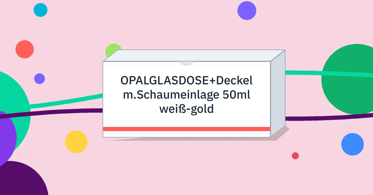Symbolbild: Packung mit der Aufschrift OPALGLASDOSE+Deckel m.Schaumeinlage 50ml weiß-gold (PZN 18138880) – Verfügbarkeit und Bezug in Apotheken in Frankfurt am Main