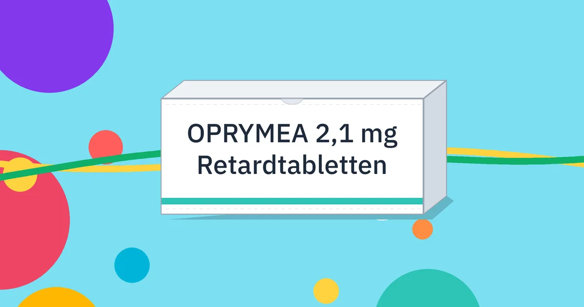Symbolbild: Packung mit der Aufschrift OPRYMEA 2,1 mg Retardtabletten (PZN 18300665) – Verfügbarkeit und Bezug in Apotheken in Frankfurt am Main