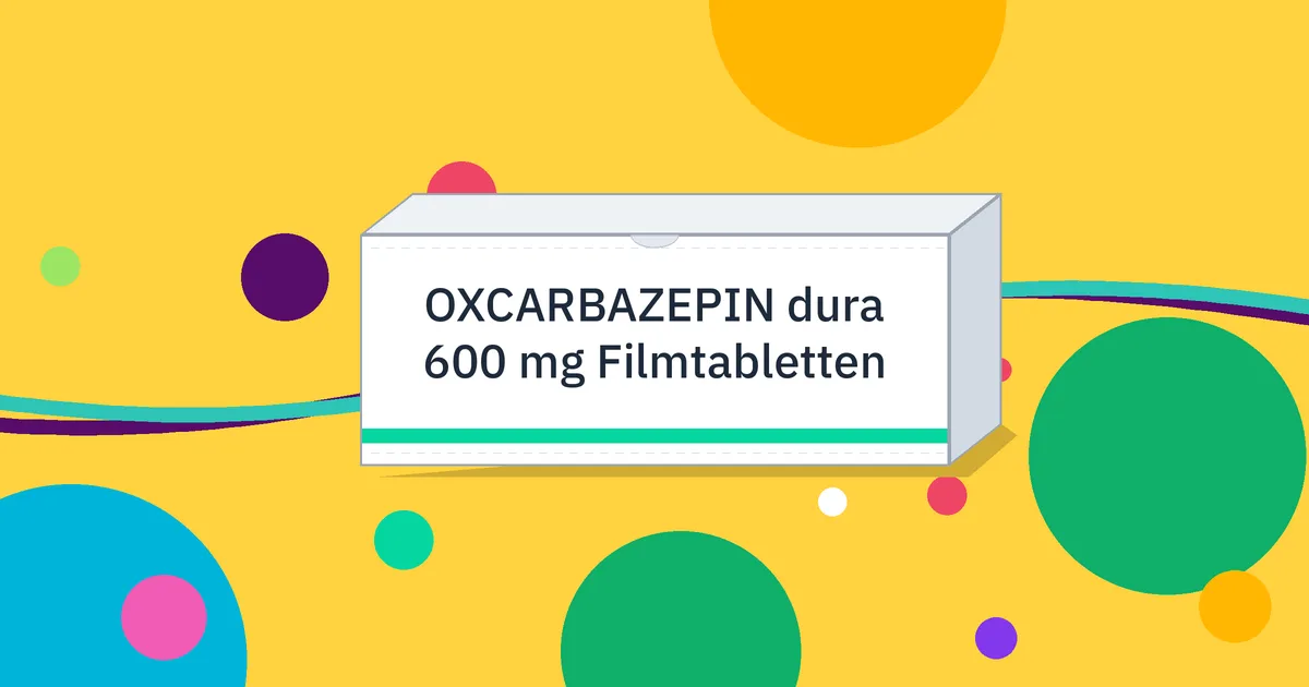 Symbolbild: Packung mit der Aufschrift OXCARBAZEPIN dura 600 mg Filmtabletten (PZN 20420520) – Verfügbarkeit und Bezug in Apotheken in Frankfurt am Main