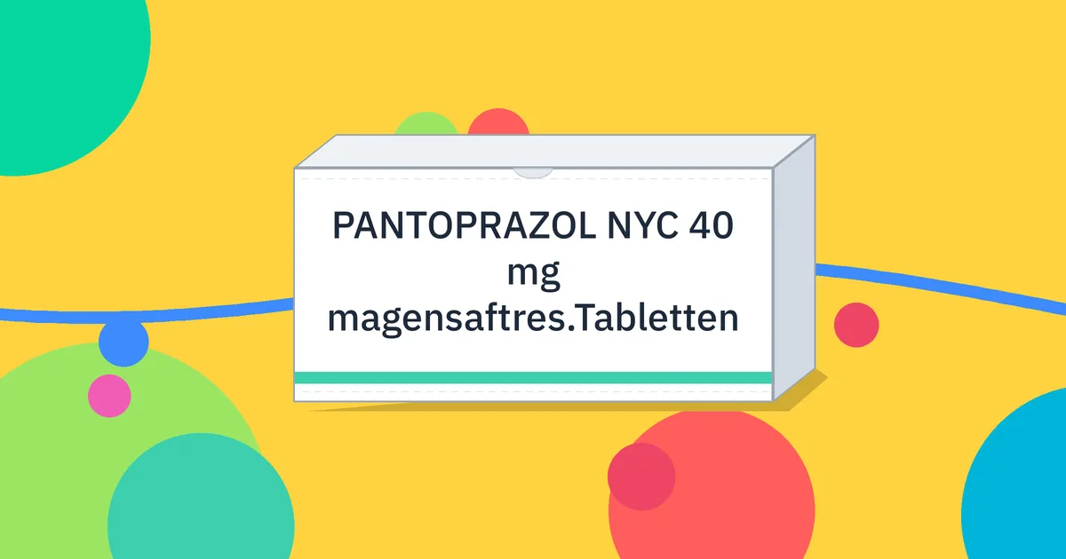 Symbolbild: Packung mit der Aufschrift PANTOPRAZOL NYC 40 mg magensaftres.Tabletten (PZN 07265115) – Verfügbarkeit und Bezug in Apotheken in Frankfurt am Main