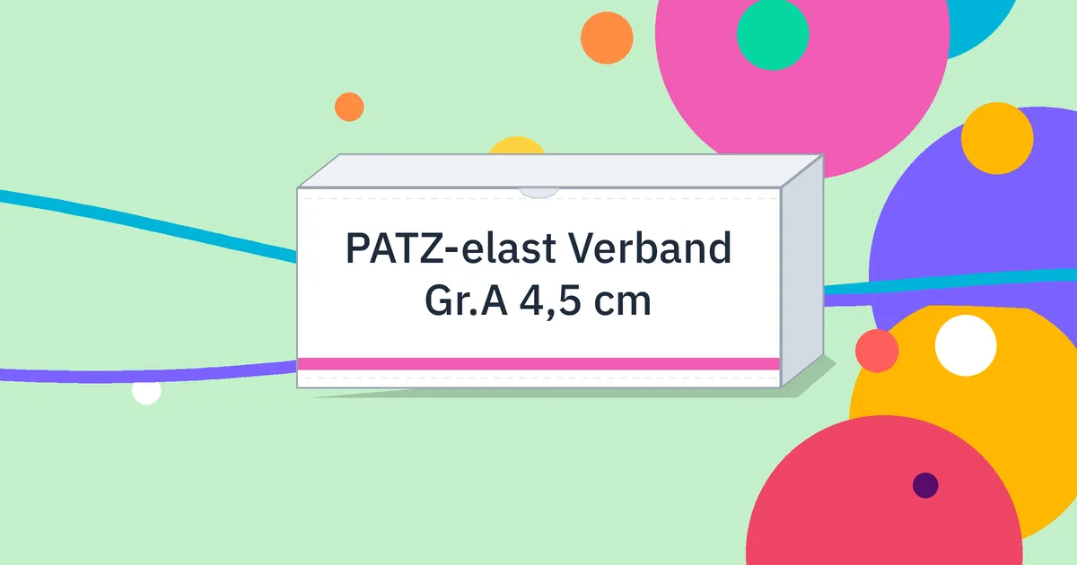 Symbolbild: Packung mit der Aufschrift PATZ-elast Verband Gr.A 4,5 cm (PZN 06815163) – Verfügbarkeit und Bezug in Apotheken in Frankfurt am Main