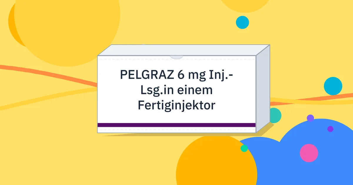 Symbolbild: Packung mit der Aufschrift PELGRAZ 6 mg Inj.-Lsg.in einem Fertiginjektor (PZN 19288788) – Verfügbarkeit und Bezug in Apotheken in Frankfurt am Main