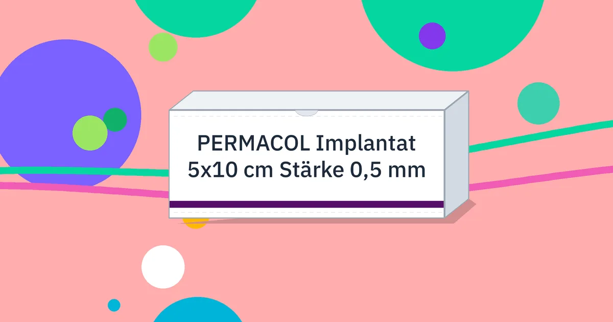 Symbolbild: Packung mit der Aufschrift PERMACOL Implantat 5x10 cm Stärke 0,5 mm (PZN 05869607) – Verfügbarkeit und Bezug in Apotheken in Frankfurt am Main