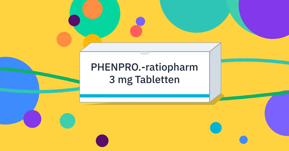 Symbolbild: Packung mit der Aufschrift PHENPRO.-ratiopharm 3 mg Tabletten (PZN 04582140) – Verfügbarkeit und Bezug in Apotheken in Frankfurt am Main
