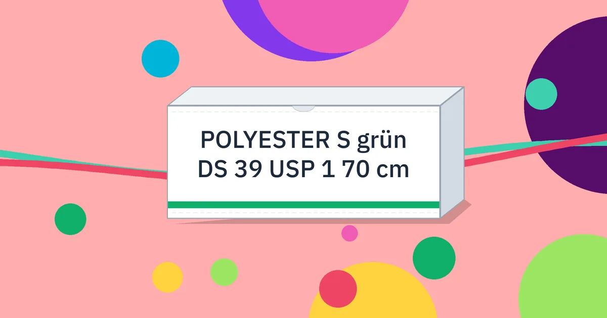 Symbolbild: Packung mit der Aufschrift POLYESTER S grün DS 39 USP 1 70 cm (PZN 00548548) – Verfügbarkeit und Bezug in Apotheken in Frankfurt am Main