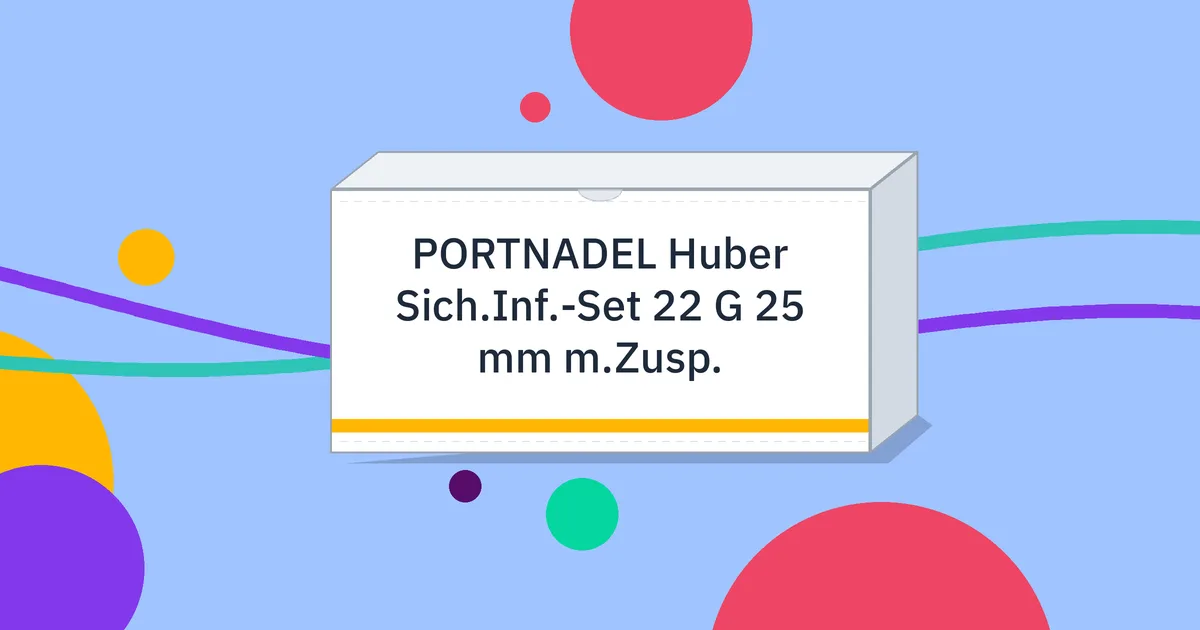 Symbolbild: Packung mit der Aufschrift PORTNADEL Huber Sich.Inf.-Set 22 G 25 mm m.Zusp. (PZN 16037413) – Verfügbarkeit und Bezug in Apotheken in Frankfurt am Main
