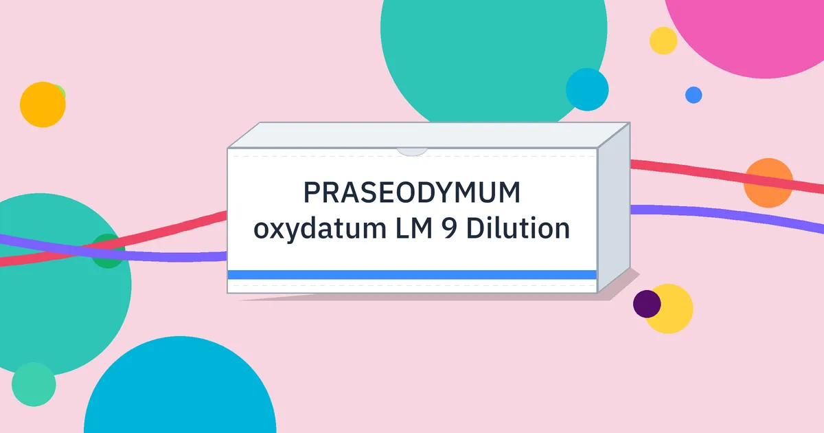 Symbolbild: Packung mit der Aufschrift PRASEODYMUM oxydatum LM 9 Dilution (PZN 13666551) – Verfügbarkeit und Bezug in Apotheken in Frankfurt am Main