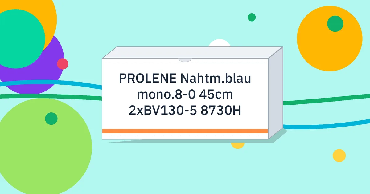 Symbolbild: Packung mit der Aufschrift PROLENE Nahtm.blau mono.8-0 45cm 2xBV130-5 8730H (PZN 20852372) – Verfügbarkeit und Bezug in Apotheken in Frankfurt am Main